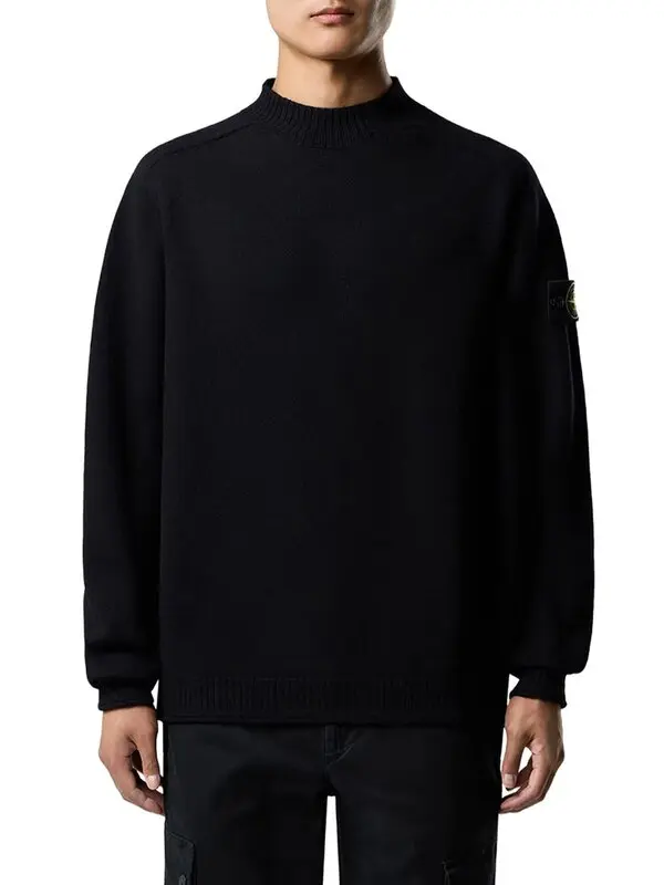 Stone Island Rws Felted Wool Sweater With Raglan Sleeves - Black