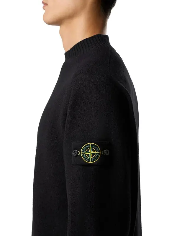 Stone Island Rws Felted Wool Sweater With Raglan Sleeves - Black