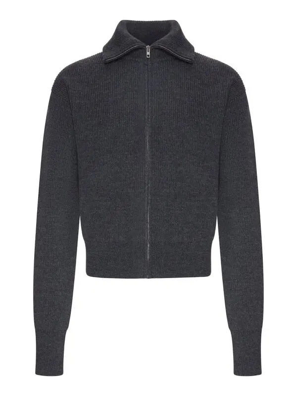 LEMAIRE Zip-up Wool Cardigan With A Mélange Effect