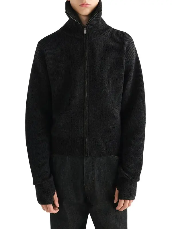 LEMAIRE Zip-up Wool Cardigan With A Mélange Effect