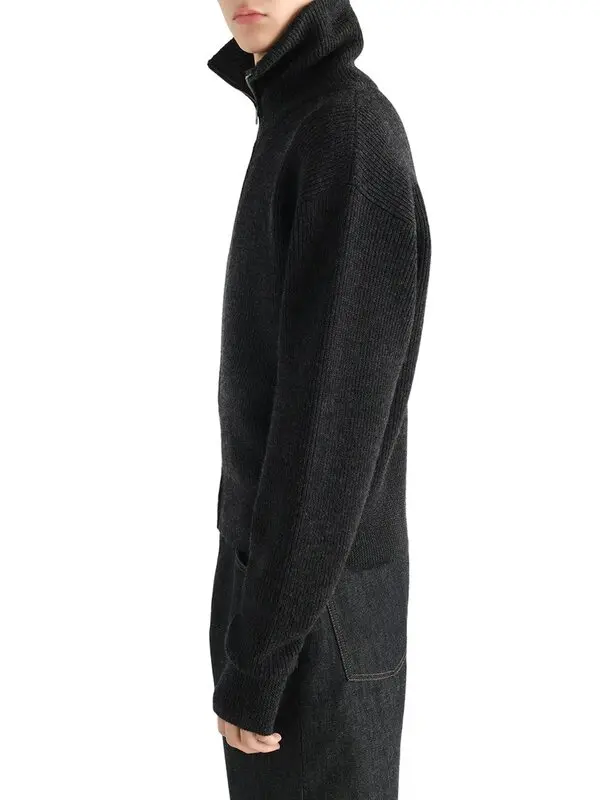 LEMAIRE Zip-up Wool Cardigan With A Mélange Effect
