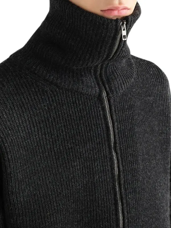 LEMAIRE Zip-up Wool Cardigan With A Mélange Effect