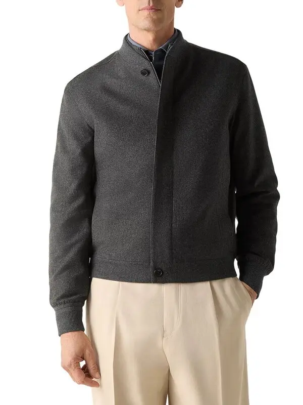 Zegna Dark Grey Multi-melange Oasi Cashmere Elements Bomber Jacket