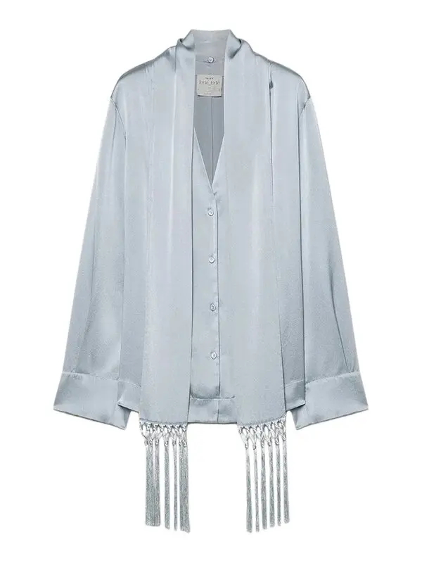 FORTE_FORTE Silk Satin Shirt With Scarf - Gray