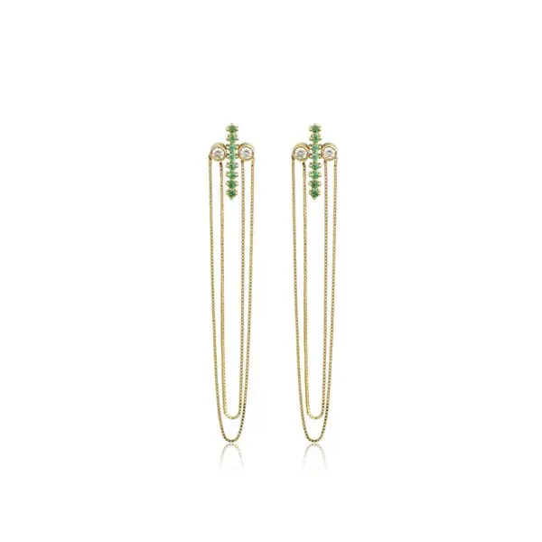 ALEXIA GRYLLAKI Cross Earrings In Eighteen Karat Gold With Diamonds And Emeralds - Yellow
