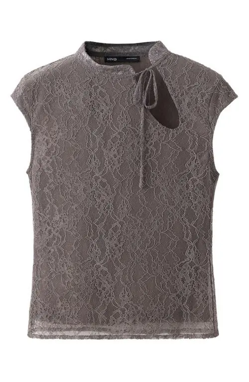 Mango Bow Lace Top With Cut-out Detail