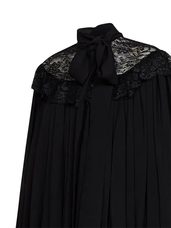 Chloé Black Silk Pleated Mini Dress With Lace Yoke