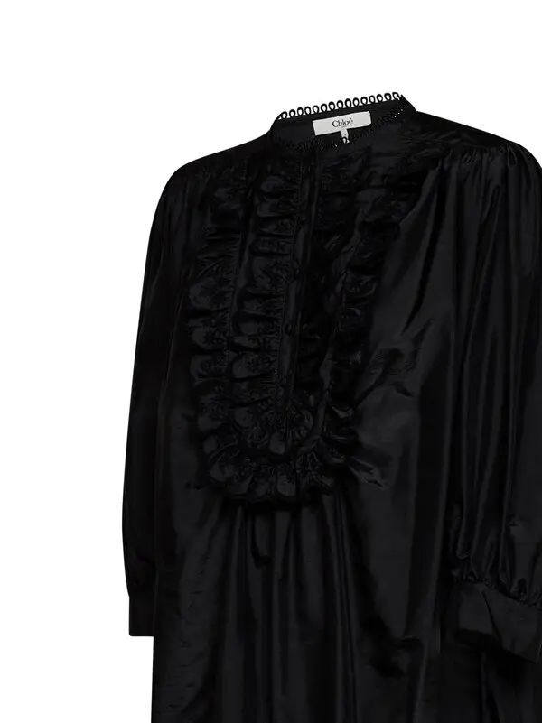 Chloé Black Technical Taffeta Long-sleeved Mini Dress