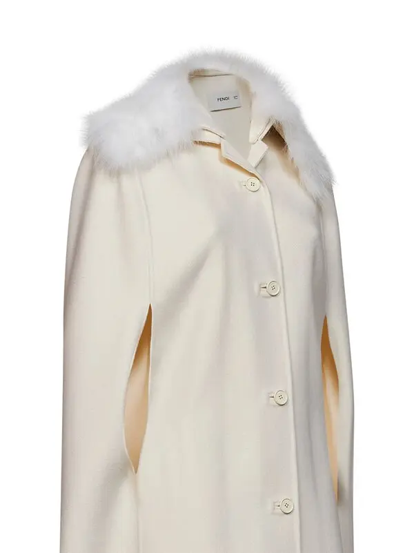 Fendi Ivory Double-sided Wool-blend Cape With Fox Fur Collar