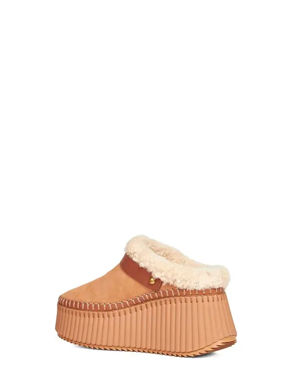 Chloé Pottery Brown Nama Wedge Mules