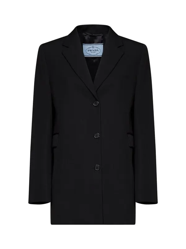 Prada Abbigliamento Black Compact Gabardine Single-breasted Blazer