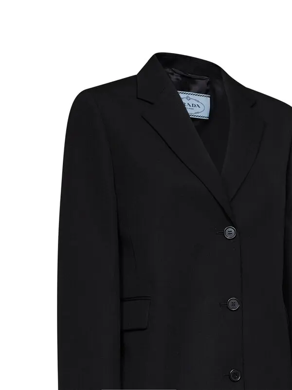 Prada Abbigliamento Black Compact Gabardine Single-breasted Blazer
