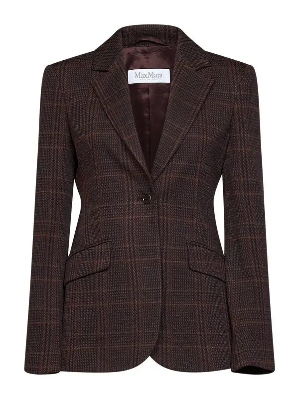 Max Mara Burgundy Brown Prince Of Wales Check Mxmabate Single-breasted Jacket - Multicolor