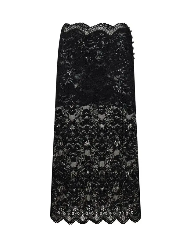 Rabanne Black Layered Stretch Lace Midi Skirt - Multicolor