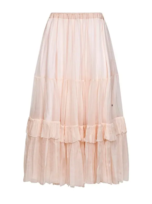 Chloé Powder Pink Silk Muslin Ruffled Maxi Skirt