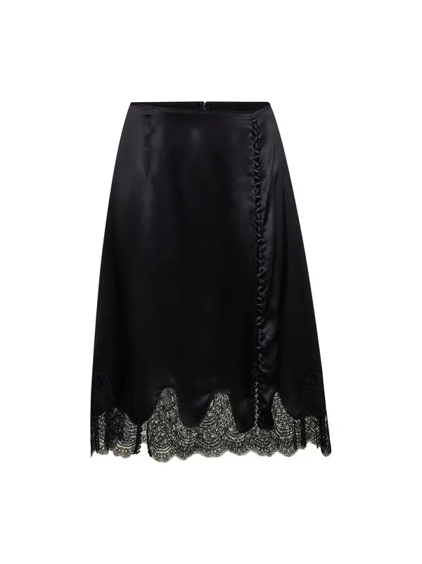 Dolce & Gabbana Black Satin Midi Skirt With Lace Inserts