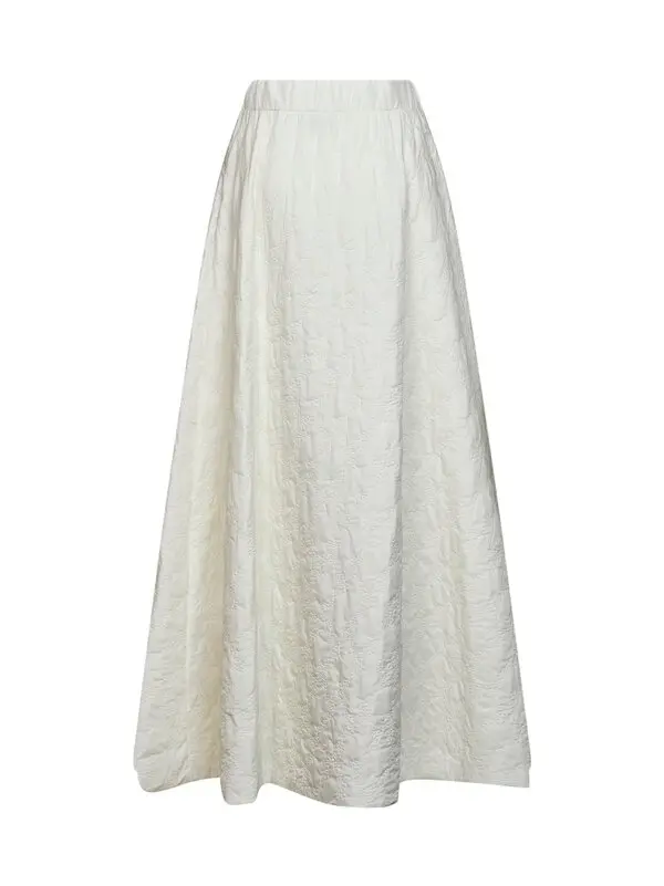 Herno White Quilted Recycled Nylon Flared Maxi Skirt