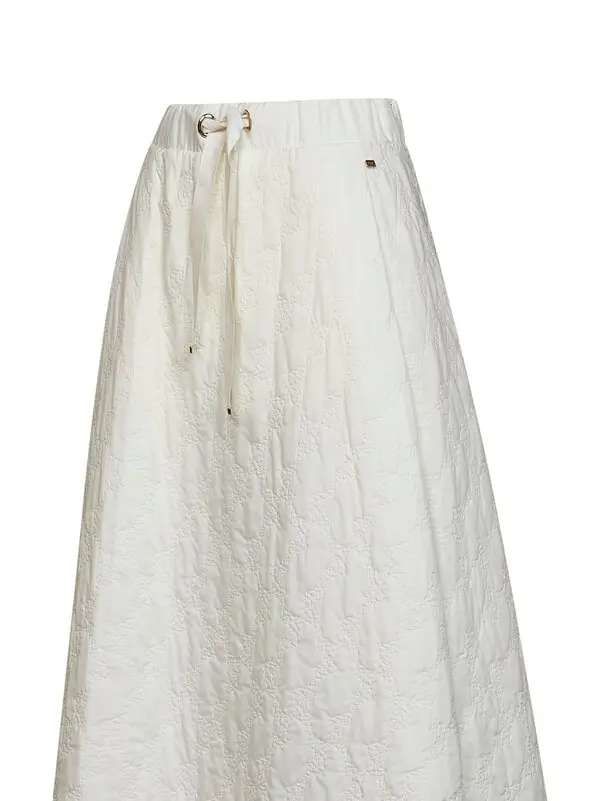 Herno White Quilted Recycled Nylon Flared Maxi Skirt