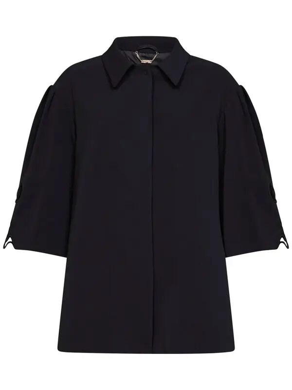 Blumarine Black Technical Cady Oversized Jacket With Embroidery