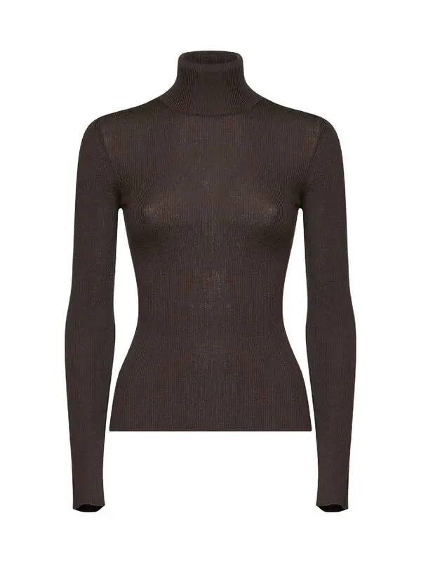 Max Mara Mud Ribbed Fine Wool Mxscavallo Turtleneck Sweater