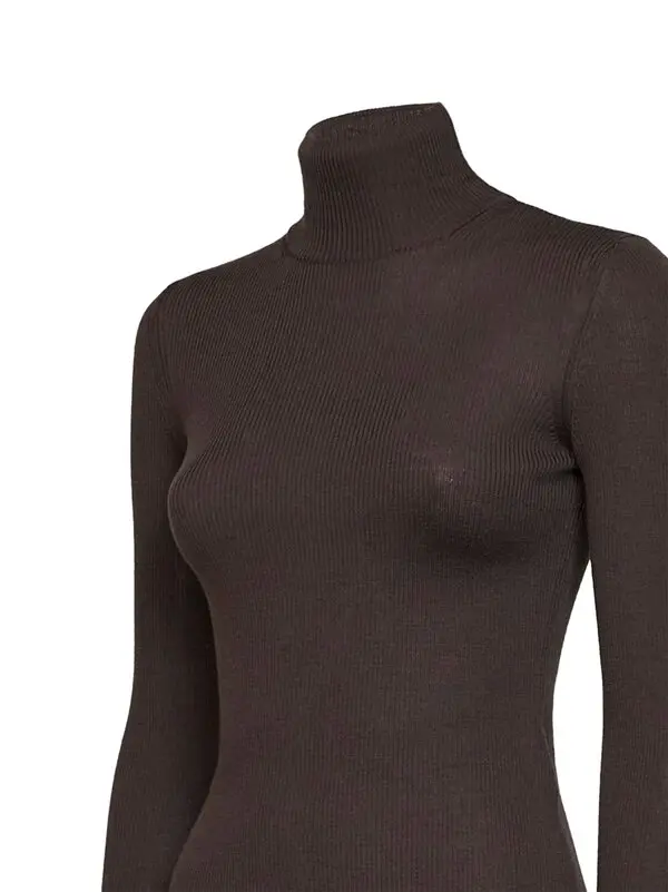 Max Mara Mud Ribbed Fine Wool Mxscavallo Turtleneck Sweater