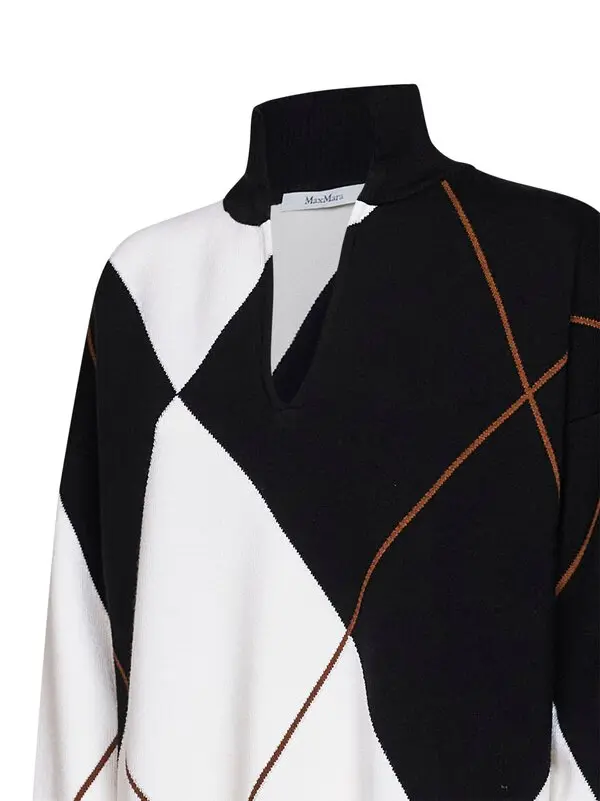 Max Mara Black And White Argyle Wool Mxmsala Relaxed Sweater