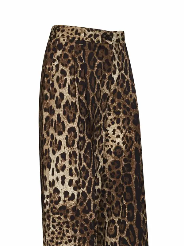 Dolce & Gabbana Leo-print Stretch Wool Wide-leg Trousers