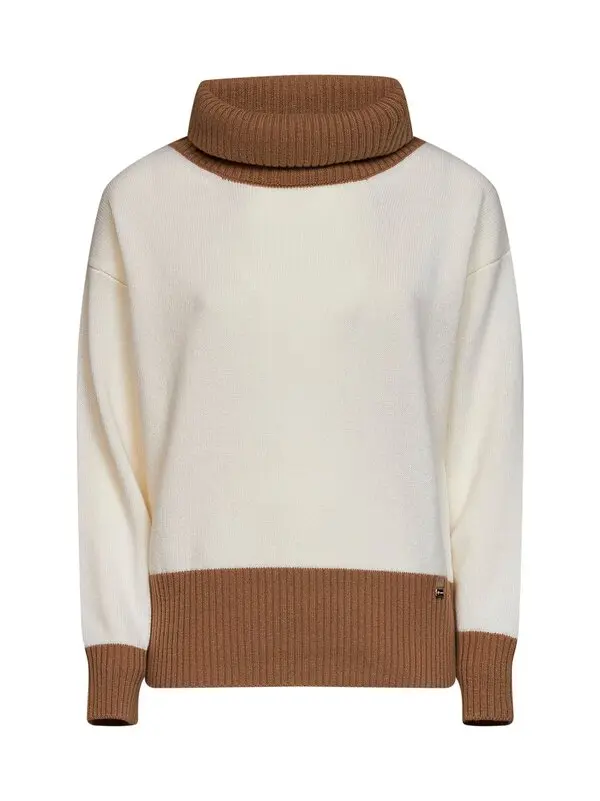 Herno Milky White Color-block Wool Turtleneck Sweater - Multicolor