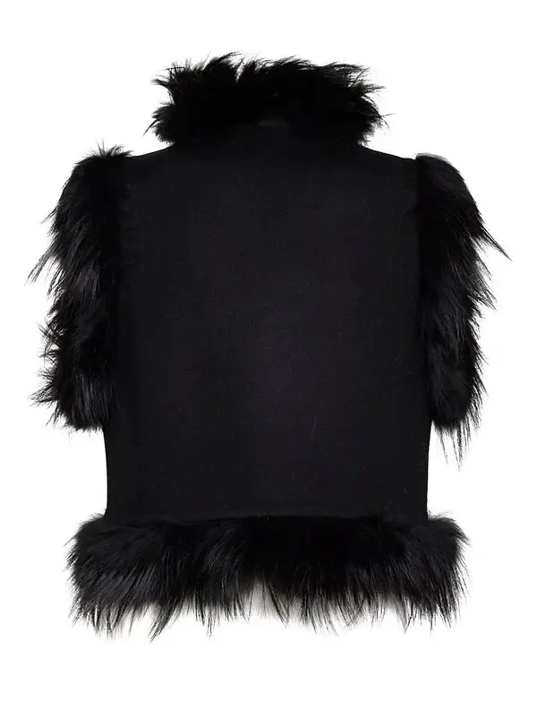 Fendi Black Wool Vest With Embroidery And Fox Fur Trims