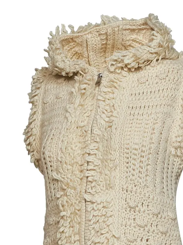 Fendi Ivory Shearling-effect Knit Zip-up Hooded Vest