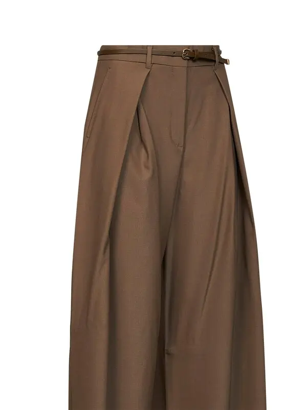 Max Mara Khaki Stretch Twill Mstaere Belted Wide-leg Trousers