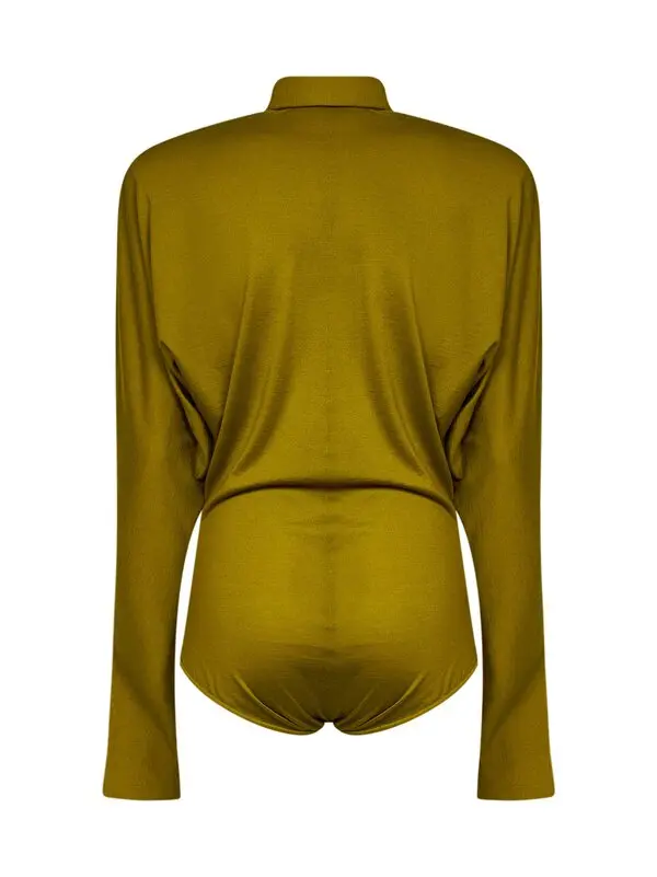 MUGLER Olive Green Wool-blend Jersey Polo Bodysuit
