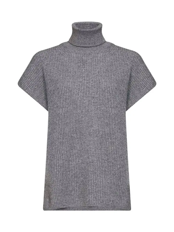 Max Mara Mélange Grey Ribbed Wool And Cashmere Knit Turtleneck Sweater - Multicolor