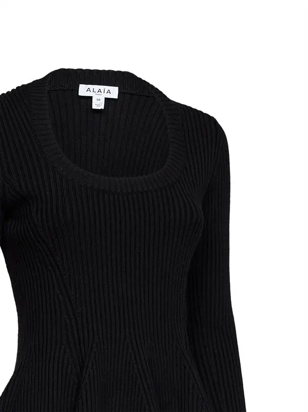 Alaïa Black Ribbed Wool-blend Knit Peplum Top