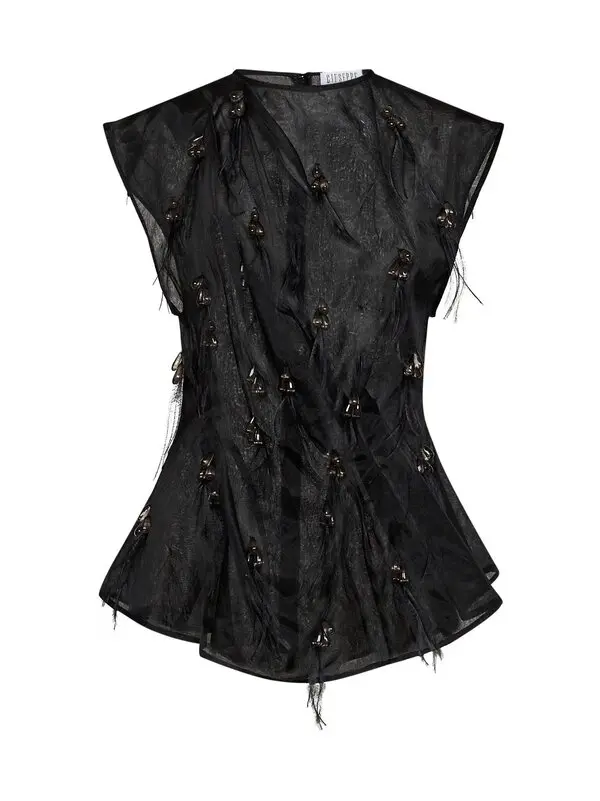 Giuseppe Di Morabito Black Organza Embroidered Ssymmetric Sleeveless Top