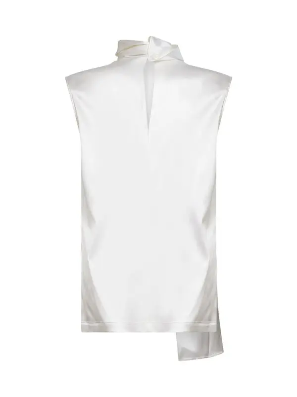 Bottega Veneta White Stretch Silk Satin Top With Integrated Scarf Detail - Multicolor