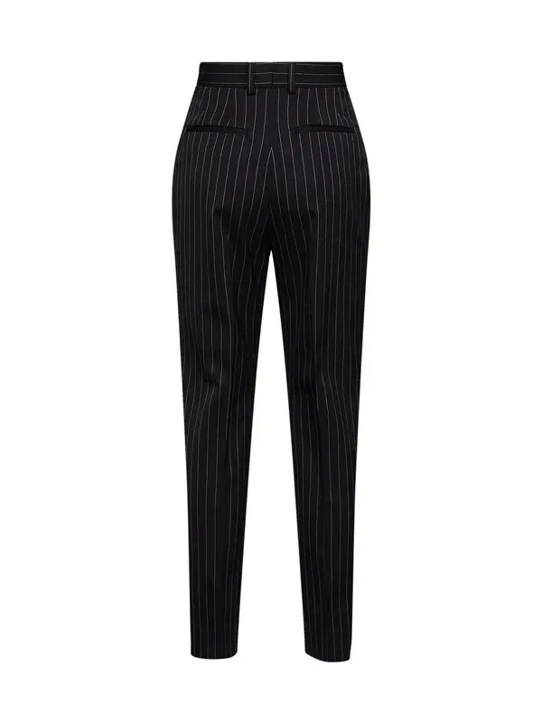 Dolce & Gabbana Black Pinstriped Stretch Wool Cigarette Trousers