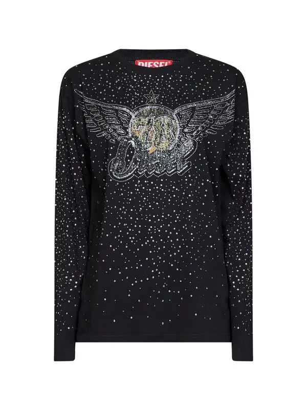DIESEL® Black Jersey Rhinestone-embellished Printed T-edro-crt-ls-c T-shirt - Multicolor