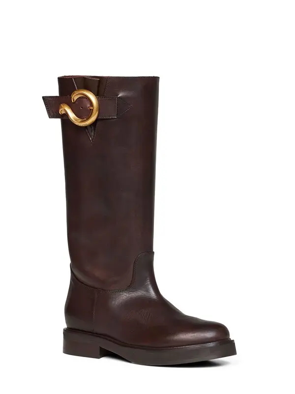 Etro Brown Leather High Boots With Paisley Buckle