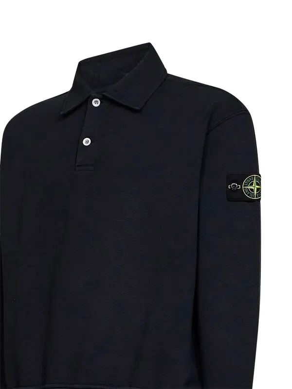 Stone Island Navy Blue Tubular Cotton Oversized Polo-style Sweatshirt