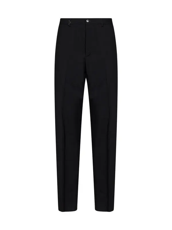 Prada Abbigliamento Black Mohair-wool Trousers With Triangle Logo