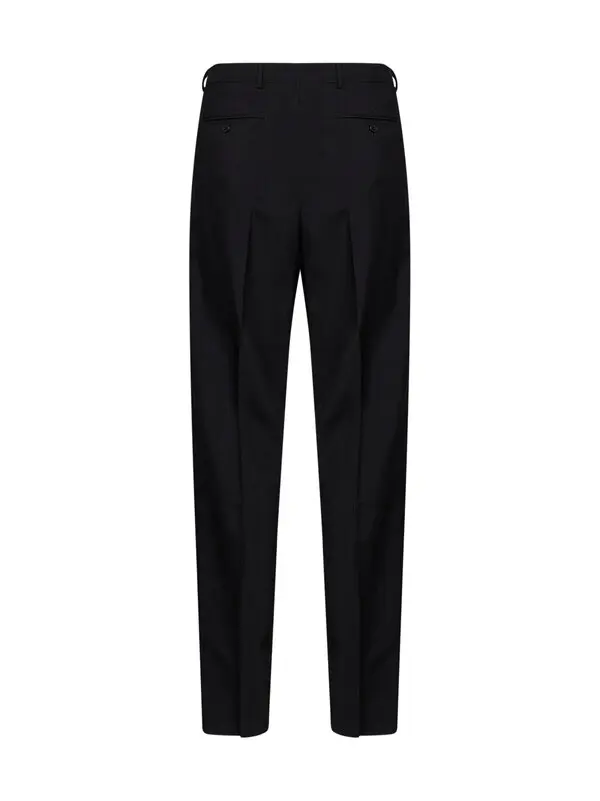 Prada Abbigliamento Black Mohair-wool Trousers With Triangle Logo