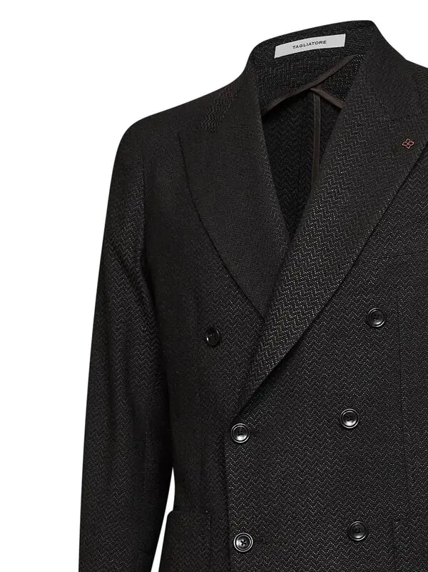 Tagliatore Dark Brown Chevron Jacquard Wool-blend Montecarlo Blazer