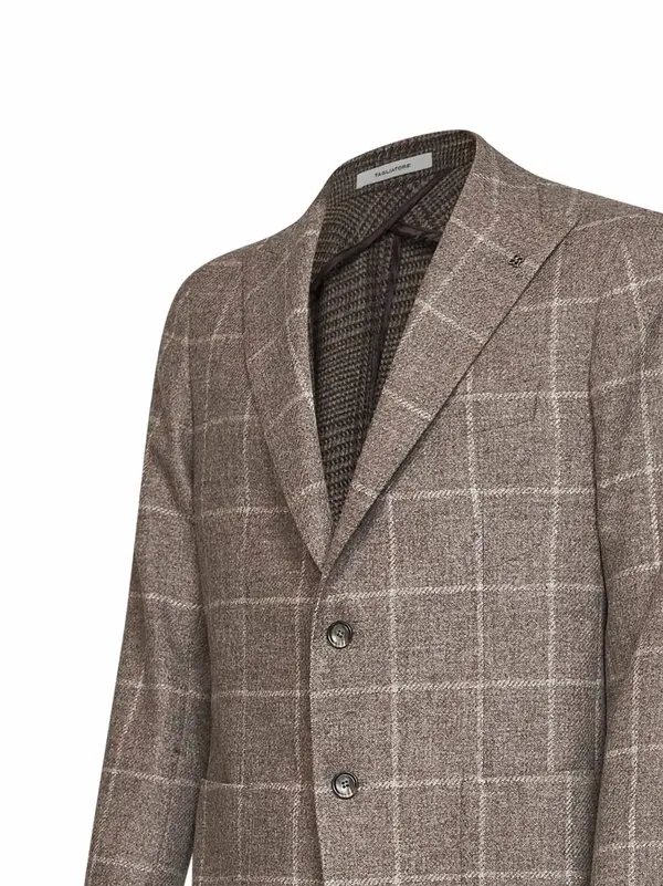 Tagliatore Tobacco Check Wool Montecarlo Single-breasted Blazer - Multicolor