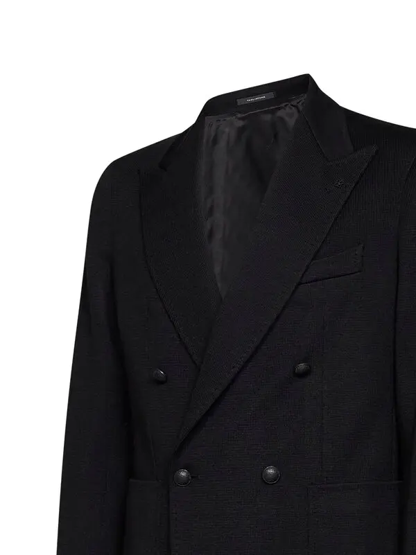 Tagliatore Black Wool-blend Jersey Montecarlo Double-breasted Blazer - Multicolor
