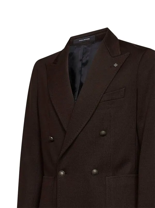 Tagliatore Dark Brown Wool-blend Jersey Montecarlo Double-breasted Blazer