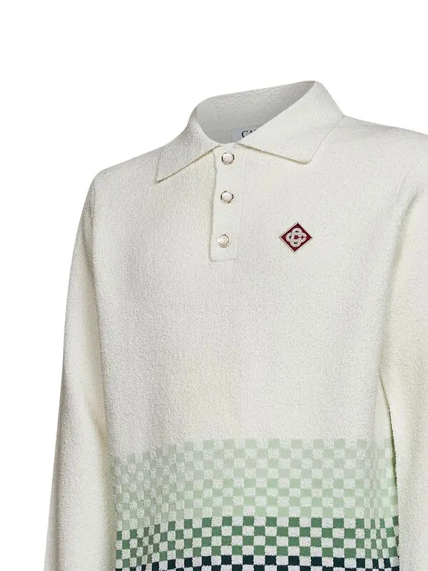 Casablanca White Bouclé Knit Check Long-sleeved Polo Shirt - Multicolor