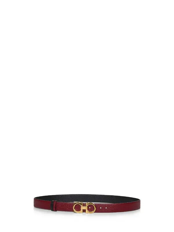 FERRAGAMO Burgundy And Black Leather Gancini Reversible Belt