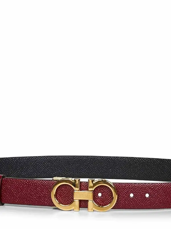 FERRAGAMO Burgundy And Black Leather Gancini Reversible Belt