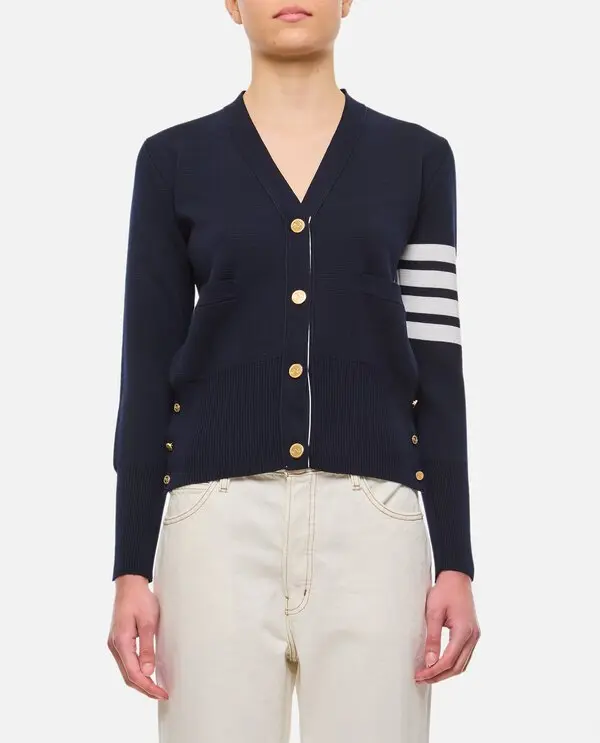 Thom Browne Milano Classic V Neck Fine Merino Wool Cardigan - Multicolor